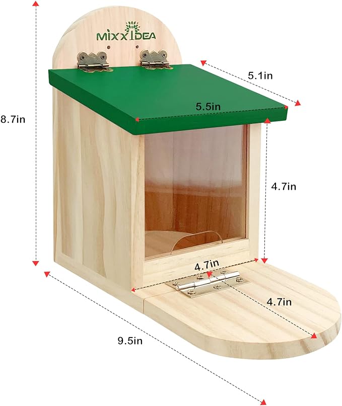 MIXXIDEA Wooden Squirrel Feeder Box - with Removable Front Panel – Mixxidea